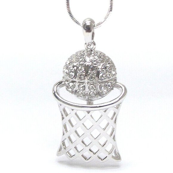 Jewelry | Crystal Basketball Pendant Necklace White Gold Plated Pendant ...